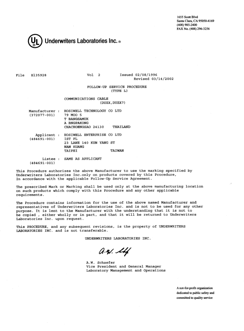 UL Certificates / Chứng nhận UL Certificates - Nhà phân phối Hosiwell ...